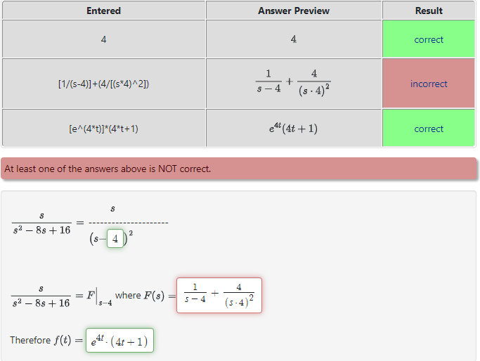Solved ss2-8s+16=s(s-4)2ss2-8s+16=F|s-4 ﻿where | Chegg.com
