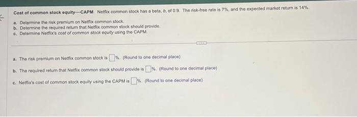 Solved Cost of common stock equity - CAPM Nethix common | Chegg.com