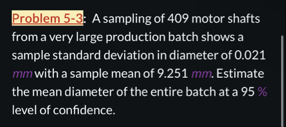 Solved Problem 5-3: A sampling of 409 ﻿motor shafts from a | Chegg.com