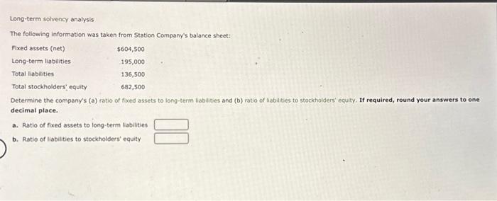 Solved Long-term solvency analysis The following information | Chegg.com