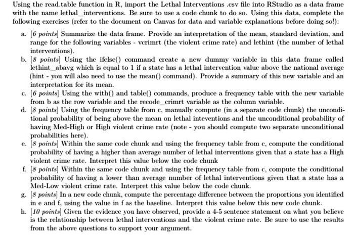 Using the read.table function in R, import the Lethal | Chegg.com