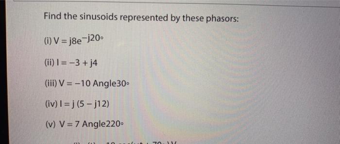 Solved Find the sinusoids represented by these phasors: (i) | Chegg.com