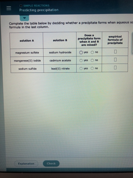 Solved SIMPLE REACTIONS Predicting precipitation Complete | Chegg.com