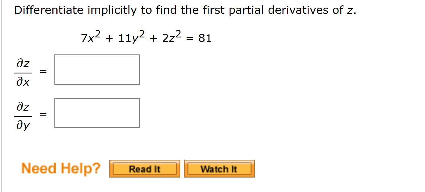 Solved Differentiate implicitly to find the first partial | Chegg.com