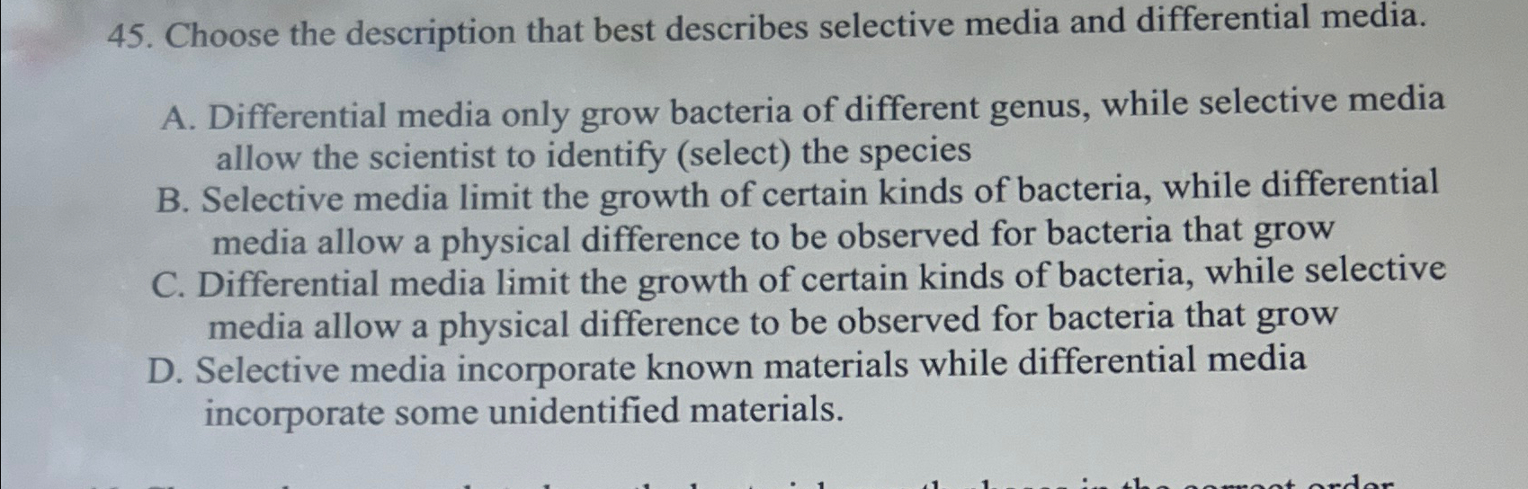 Solved Choose the description that best describes selective | Chegg.com