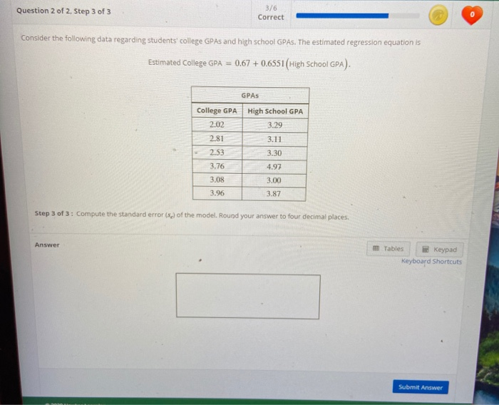 Solved Question 2 of 2. Step 3 of 3 3/6 Correct Consider the | Chegg.com