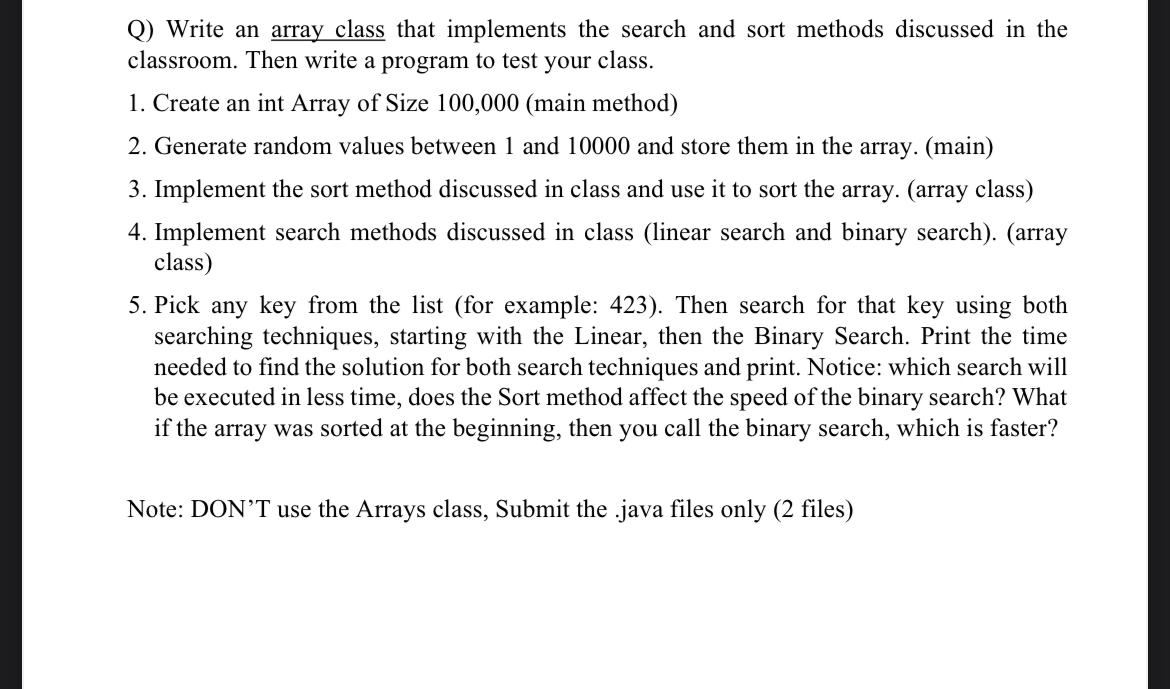 Solved Q) ﻿Write an array class that implements the search | Chegg.com