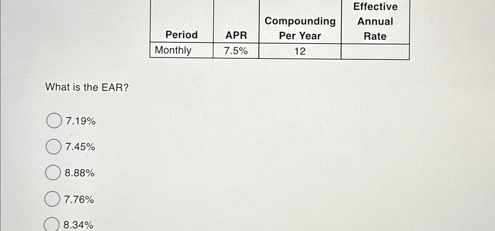 Solved \table[[Period,APR,\table[[Compounding],[Per | Chegg.com