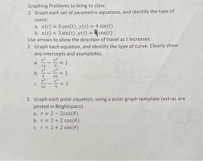 Solved Graphing Problems to bring to class: 1. Graph each | Chegg.com
