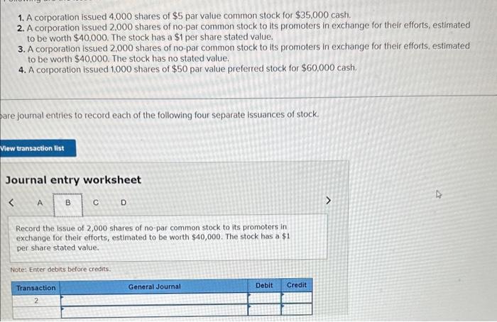 Solved Following are the issuances of stock transactions. 1. | Chegg.com