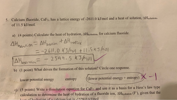 Solved 5. Calcium fluoride, CaF2, has a lattice energy of | Chegg.com