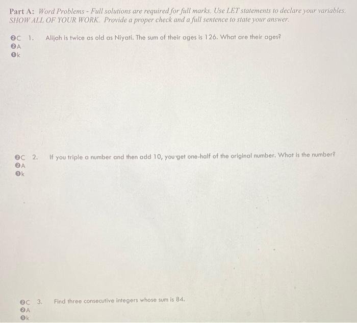 Solved Part A: Word Problems - Full solutions are required | Chegg.com