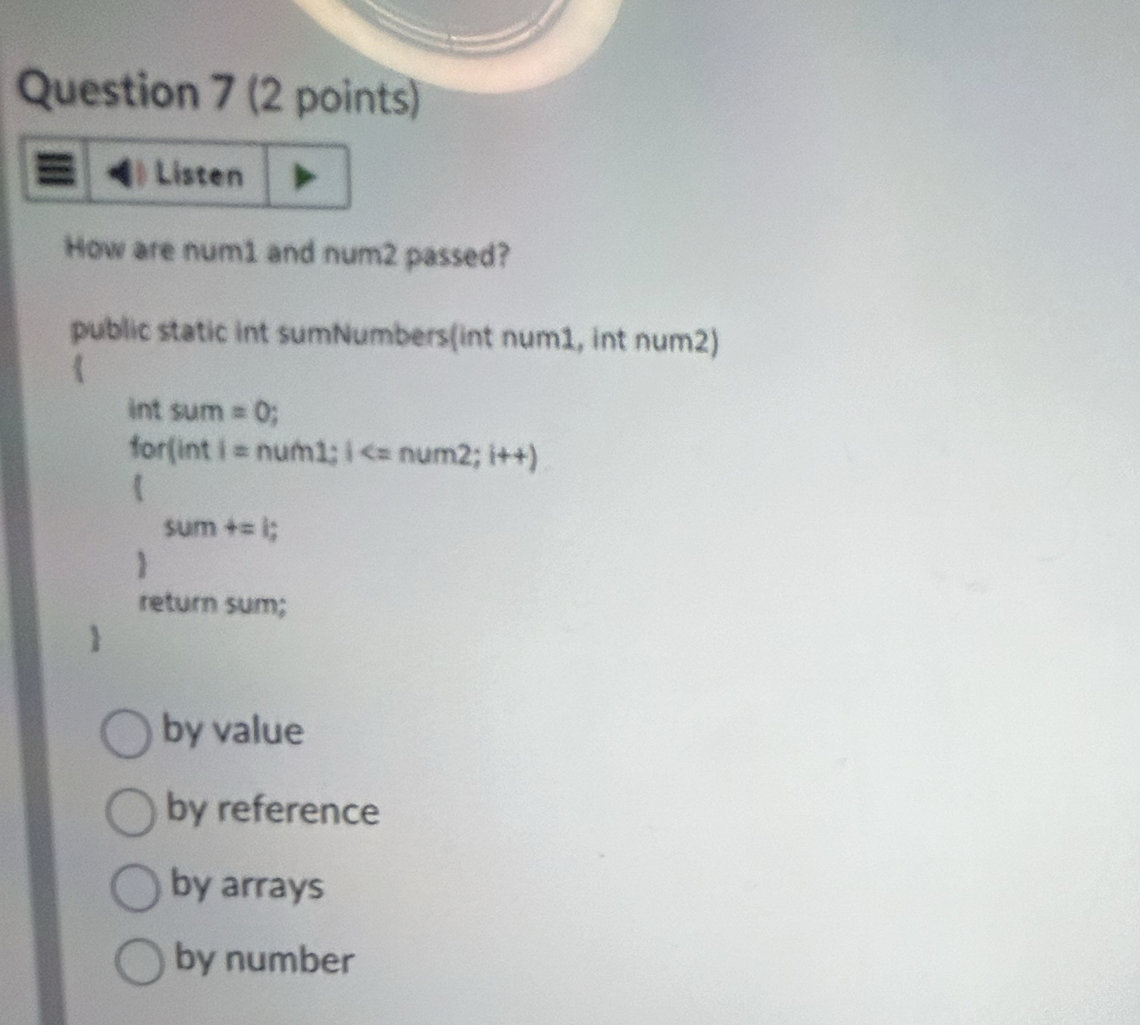 Solved Question 7 (2 ﻿points)How are num1 ﻿and num2 | Chegg.com
