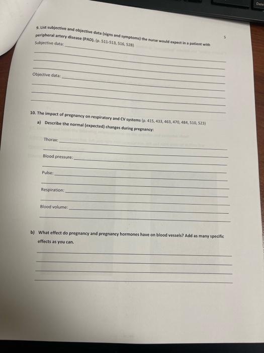 Solved 9. List subjective and objective data (signs and | Chegg.com