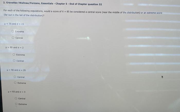 Solved 2. Gravetter/Wallnau/Forzano, Essentials - Chapter 5 | Chegg.com