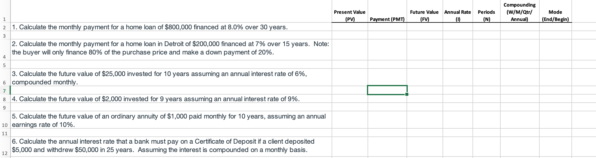 Solved How do I show my work for these problems in Excel? | Chegg.com