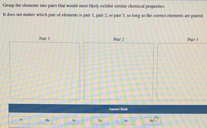 Solved Group the elements into pairs that would most likely | Chegg.com