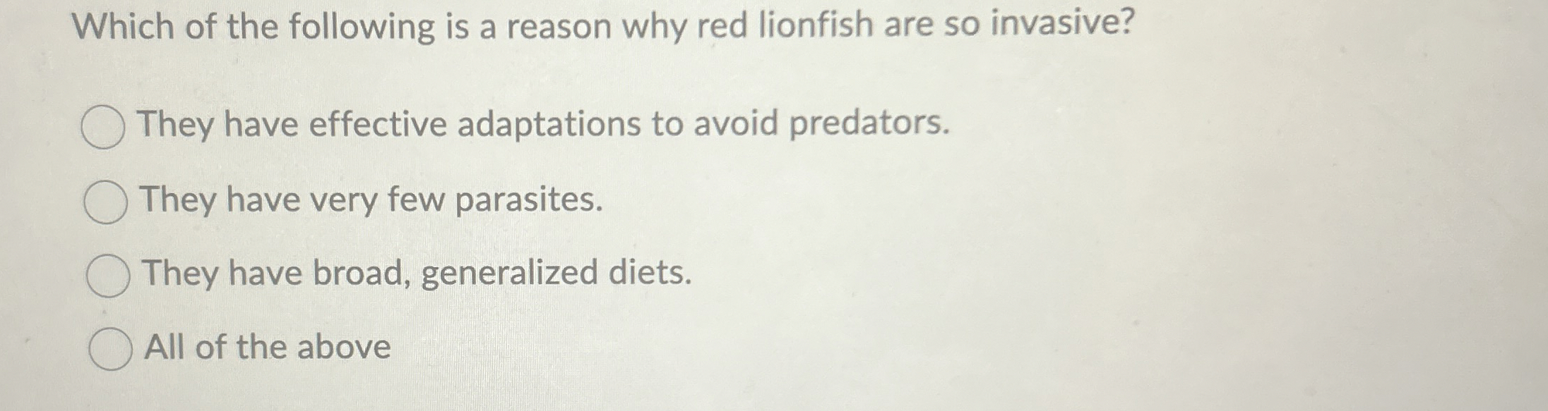 Solved Which of the following is a reason why red lionfish | Chegg.com