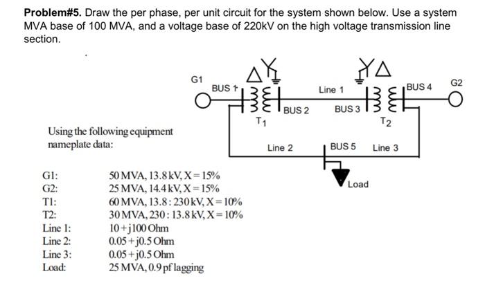 Solved Problem#5. Draw the per phase, per unit circuit for | Chegg.com