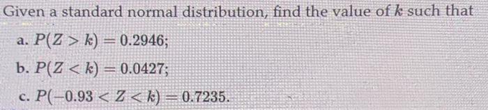 Solved Given a standard normal distribution, find the value | Chegg.com