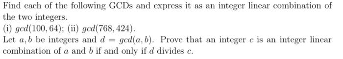 Solved Find each of the following GCDs and express it as an | Chegg.com
