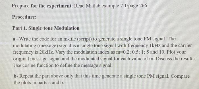 Solved Prepare for the experiment: Read Matlab example | Chegg.com