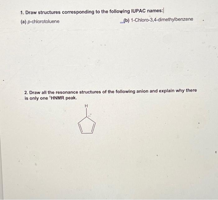 Solved 1. Draw structures corresponding to the following | Chegg.com