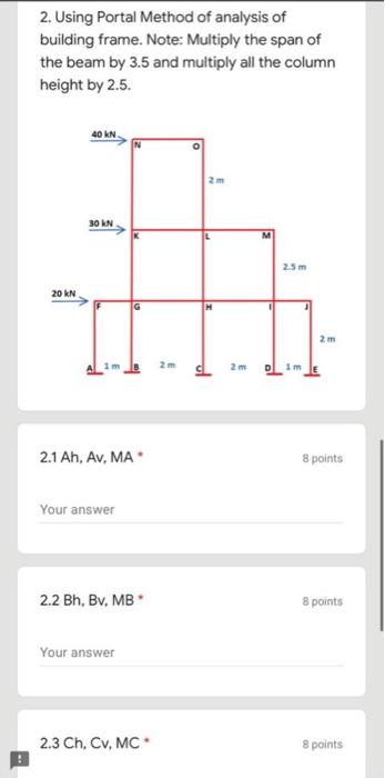 Solved 2. Using Portal Method of analysis of building frame. | Chegg.com