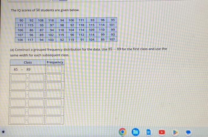 Solved The IQ scores of 50 students are given below. (a) | Chegg.com