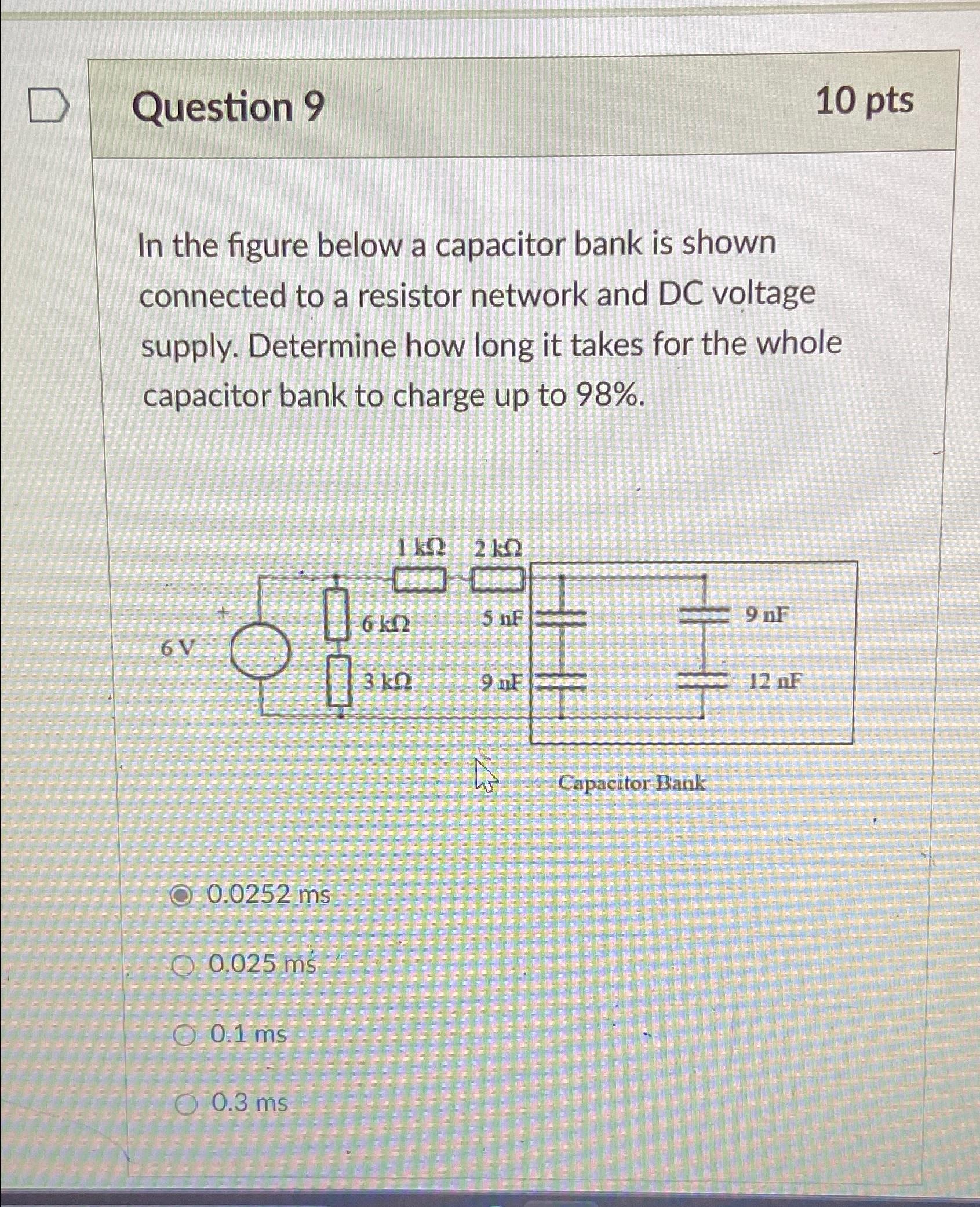 Solved Question 910 ﻿ptsIn the figure below a capacitor bank | Chegg.com