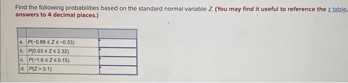 Solved Find the following probabilities based on the | Chegg.com