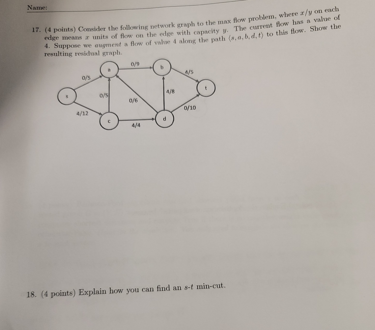 Solved Name:17. (4 ﻿points) ﻿Consider the following network | Chegg.com