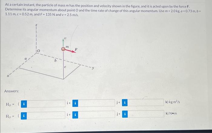 Solved At a certain instant, the particle of mass m has the | Chegg.com