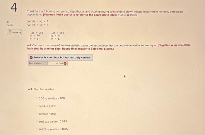 Solved Consider the following competing hypotheses and | Chegg.com