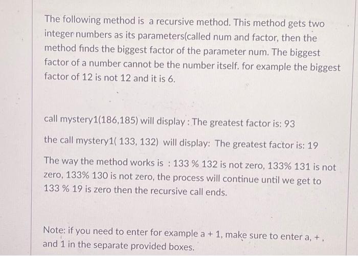 Solved The following method is a recursive method. This | Chegg.com