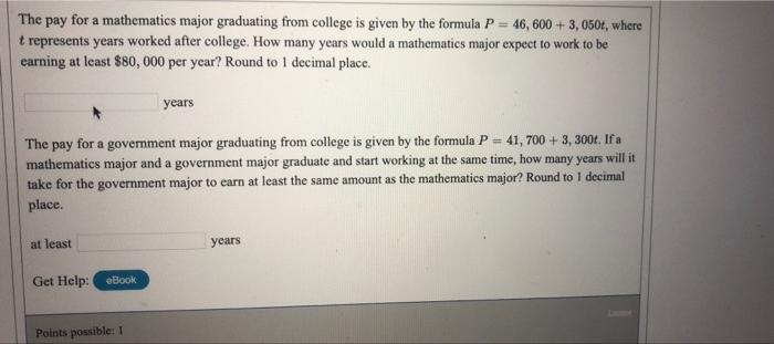 Solved The pay for a mathematics major graduating from | Chegg.com