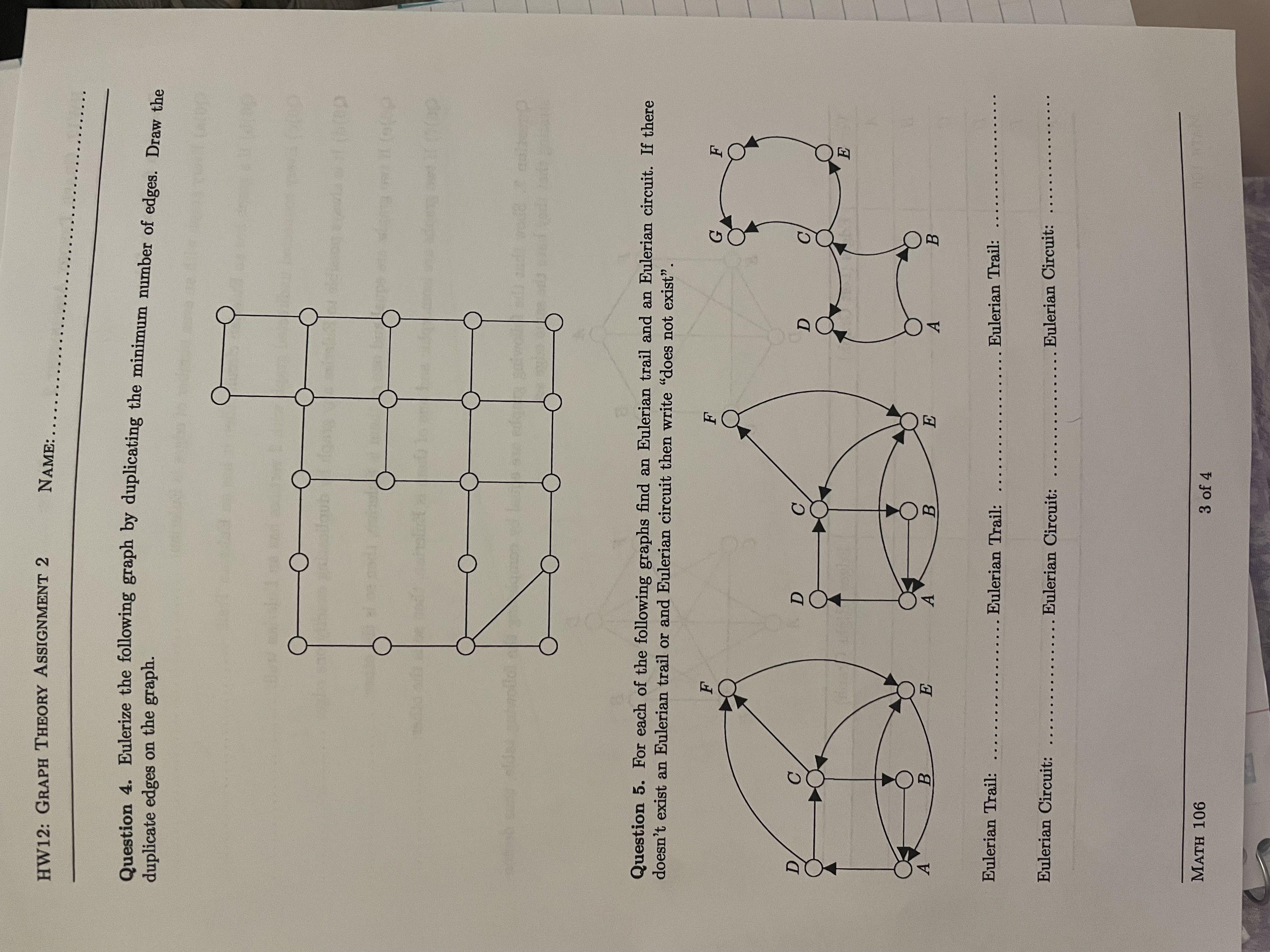 Solved HW12: Graph Theory Assignment 2 ﻿NAME: Question 4. | Chegg.com