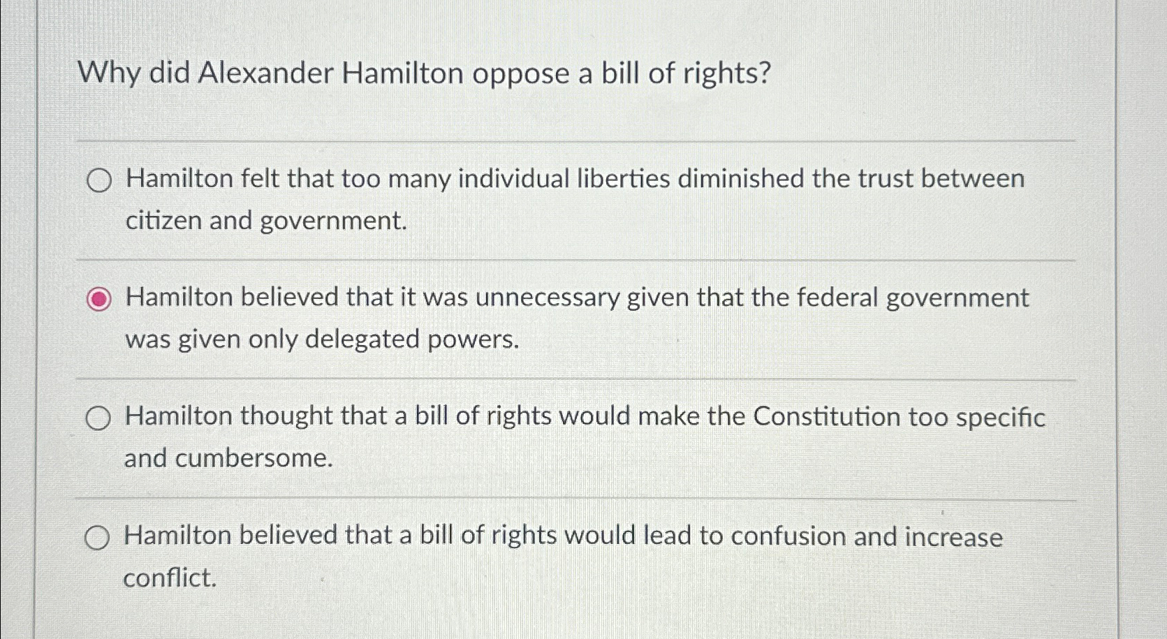 Solved Why did Alexander Hamilton oppose a bill of | Chegg.com