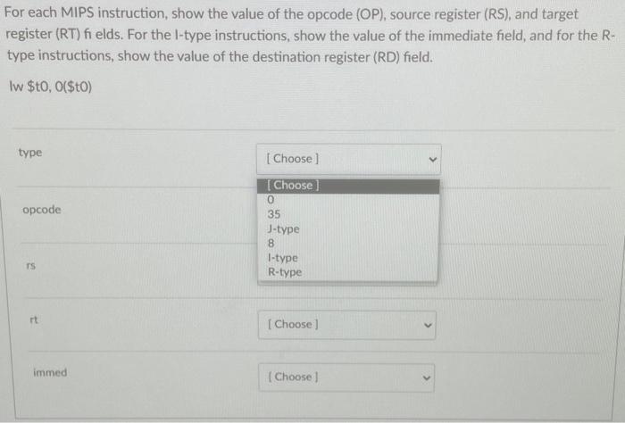 Solved For each MIPS instruction, show the value of the | Chegg.com