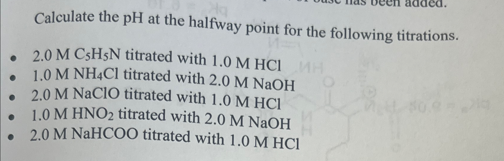Calculate the pH ﻿at the halfway point for the | Chegg.com