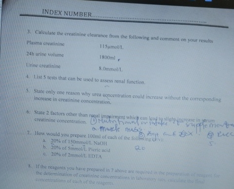 Solved INDEX NUMBER.3. ﻿Calculate the creatinine clearance | Chegg.com