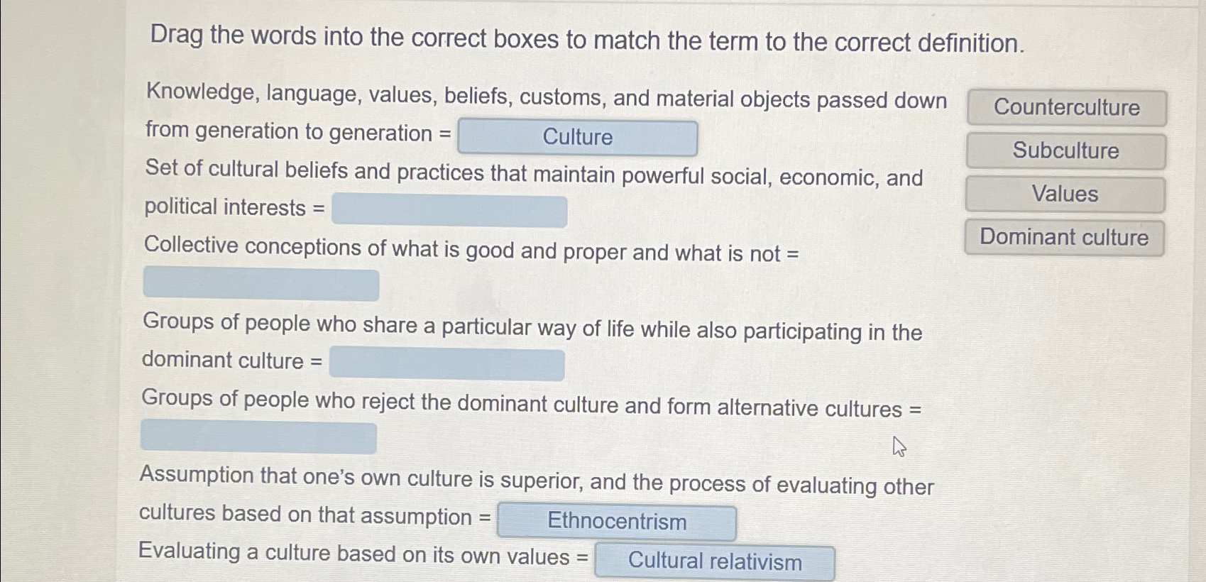 Solved Drag the words into the correct boxes to match the | Chegg.com