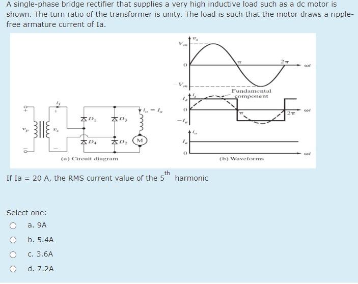 Solved A single-phase bridge rectifier that supplies a very | Chegg.com