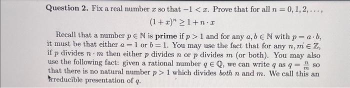 Solved Question 2. Fix a real number x so that −11 and for | Chegg.com