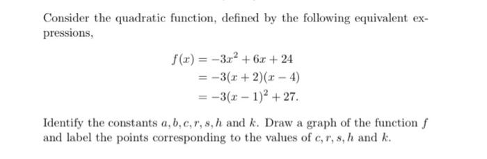 Solved Consider the quadratic function, defined by the | Chegg.com