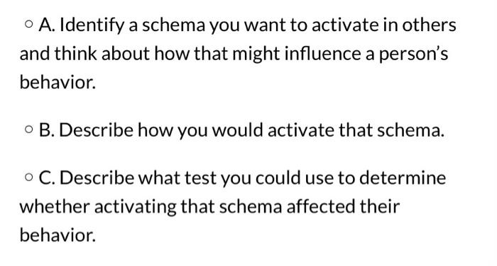 Solved - A. Identify a schema you want to activate in others | Chegg.com