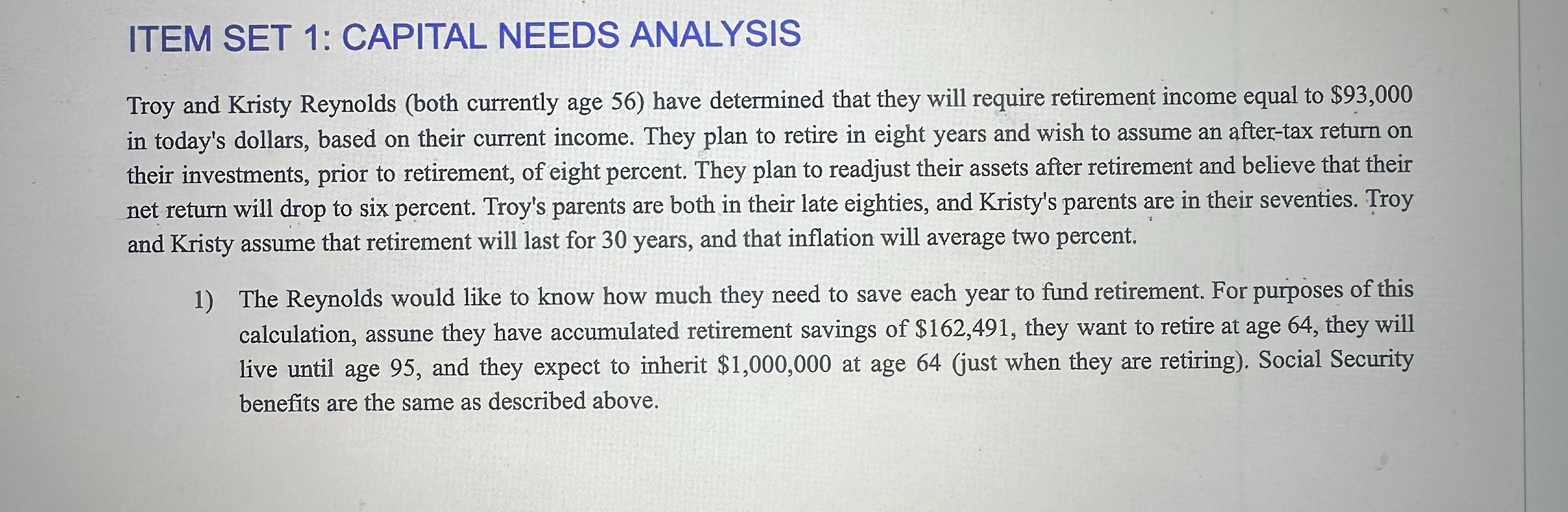Solved ITEM SET 1: CAPITAL NEEDS ANALYSISTroy and Kristy | Chegg.com
