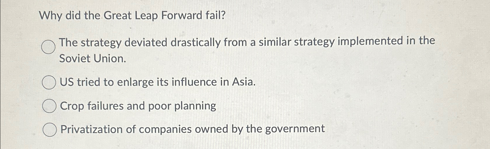 Solved Why did the Great Leap Forward fail?The strategy | Chegg.com