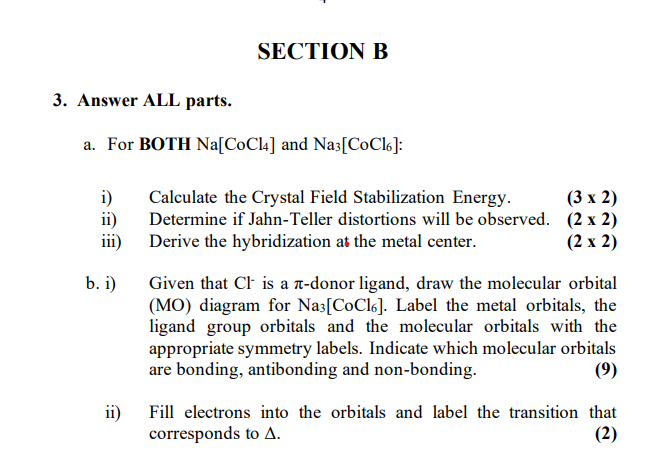 Solved SECTION BAnswer ALL parts.a. ﻿For BOTH Na[CoCl4] ﻿and | Chegg.com