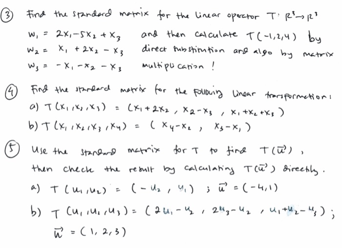 Solved W Find the standard matrix for the linear operator | Chegg.com